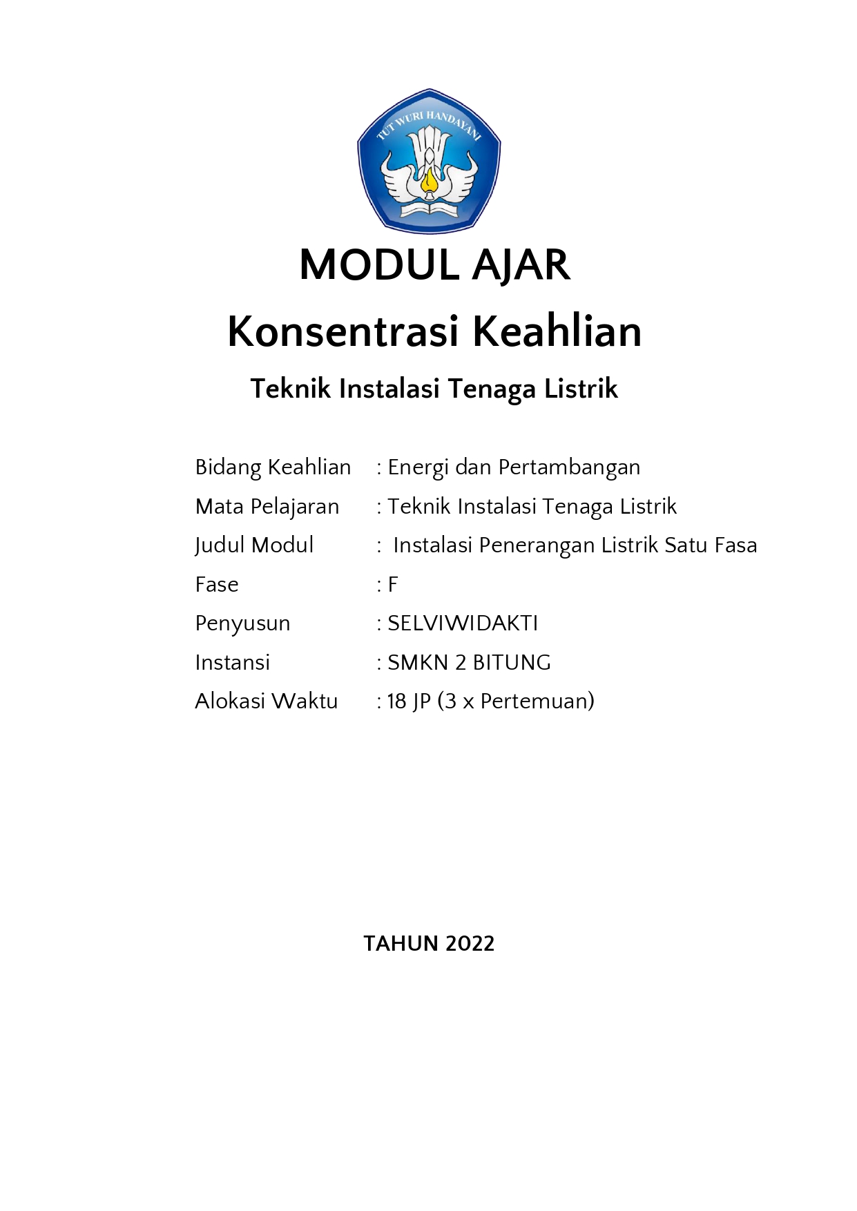 Modul Ajar Teknik Instalasi Tenaga Listrik Modul Ajar Teknik Instalasi Tenaga Listrik
